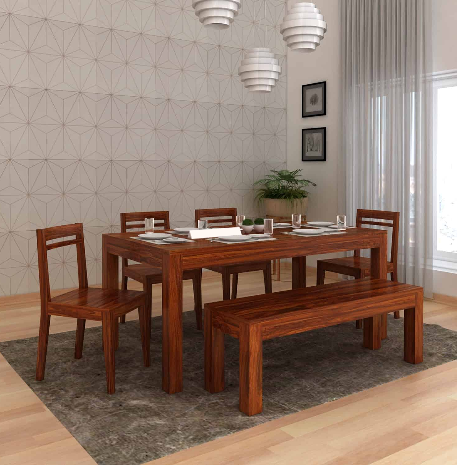 Arvyn Solid Sheesham Wood 6 Seater Dining Table Set - 3 Years Warranty ...