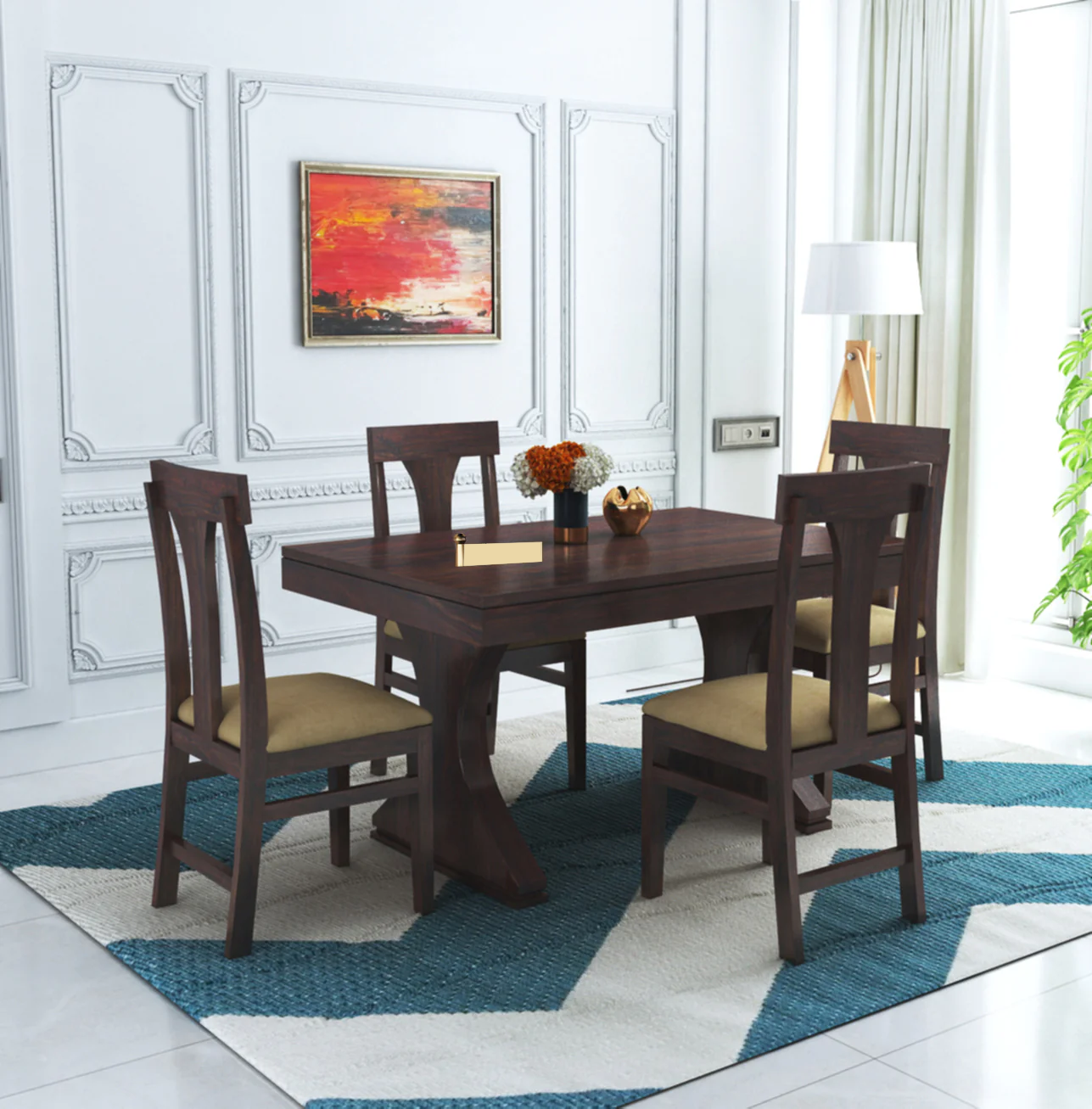 Aurelia Solid Sheesham Wood 4 Seater Dining Table Set - 3 Years Warran ...